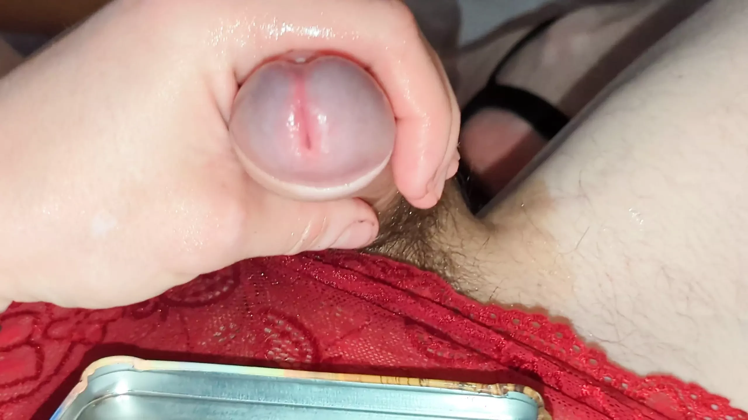 2 Spunk Loads On Metal Tray Oozing Cum While Edging Then Releasing Big