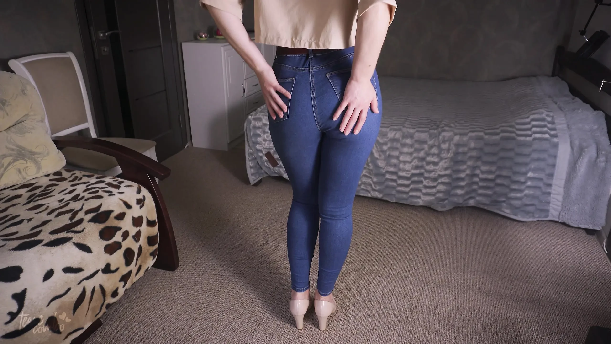 Teasing Tight Blue Jeans Ass With Thongs Underneath Feat Teasecombo