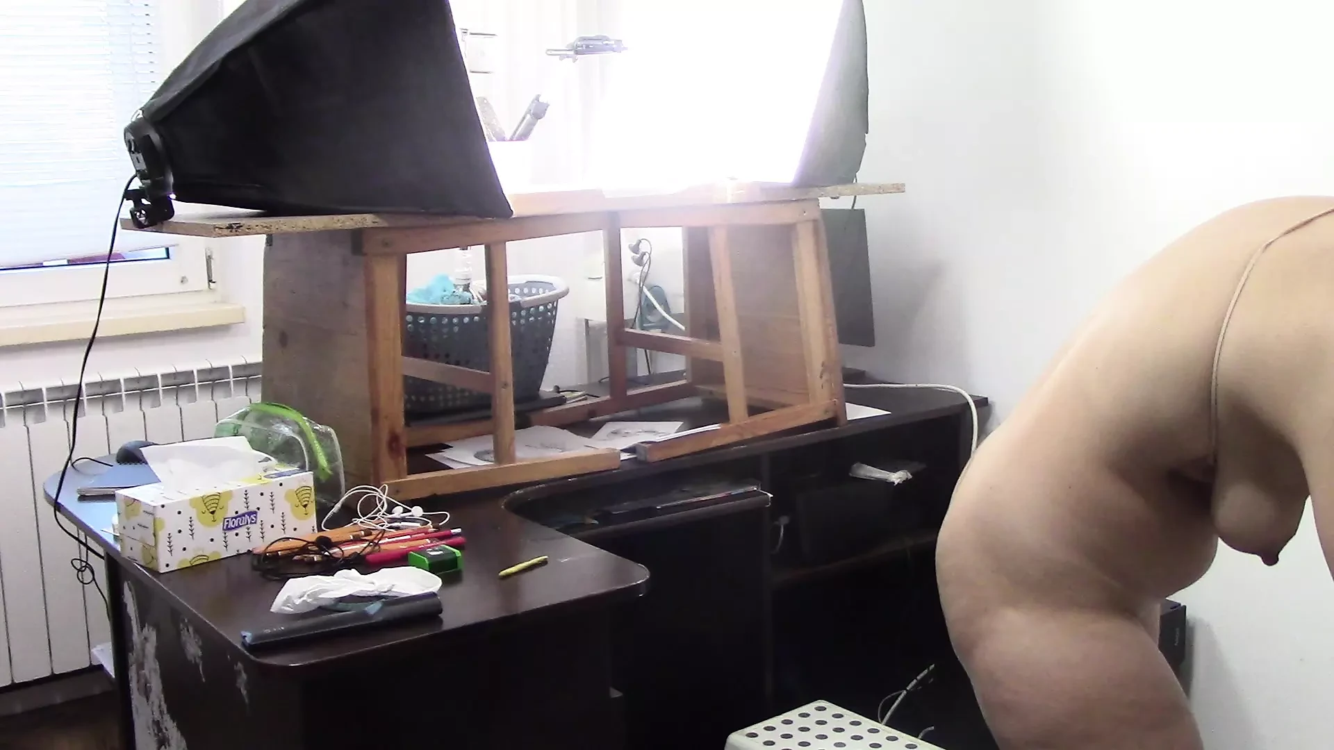 Sexy Wife Doing Housework Naked Brunette Hairy Pussy Big Ass Big Tits